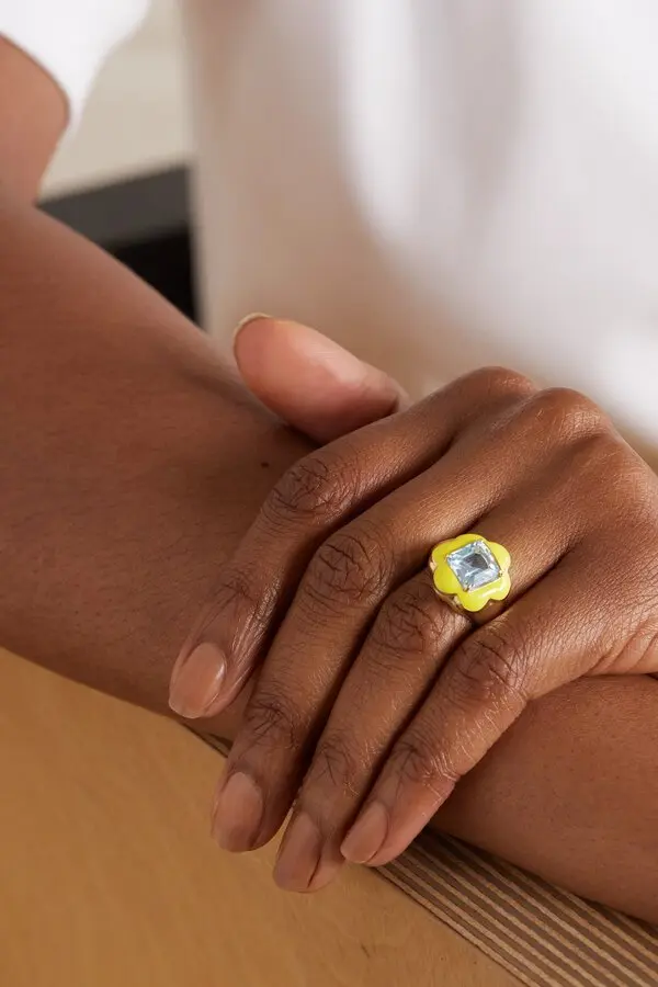 Bea Bongiasca Give Them Flowers 9-karat Gold, Enamel And Topaz Ring