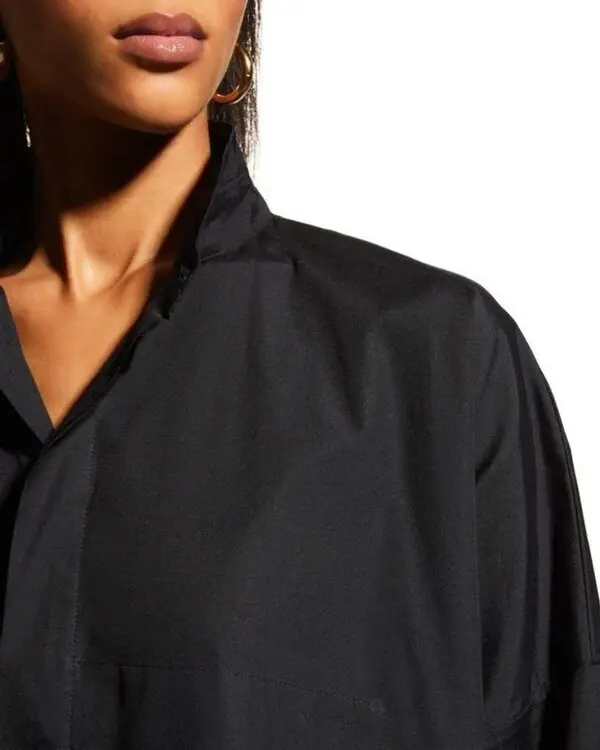 Eskandar Wide Double Stand Collar Shirt - Black