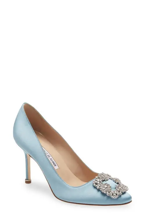 Manolo Blahnik Hangisi Crystal Buckle Pointed Toe Pump