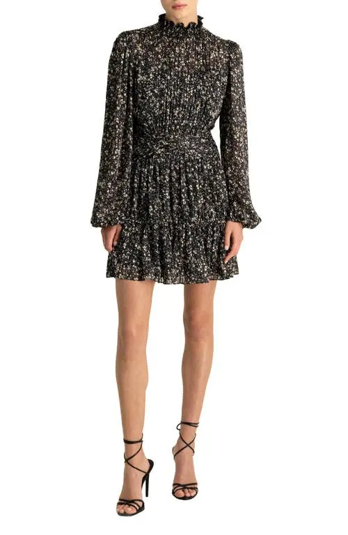 Monique Lhuillier Floral Long Sleeve Minidress - Jet Field Of Ditzies