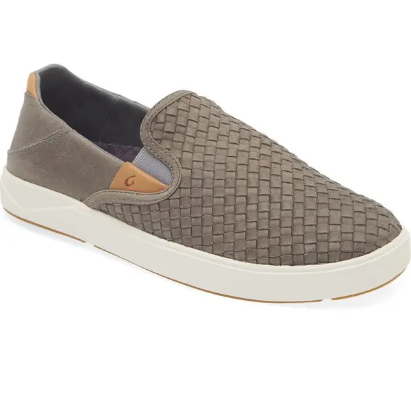 Olukai Lae'ahi Lauhala Woven Leather Slip-on - Ash/ash