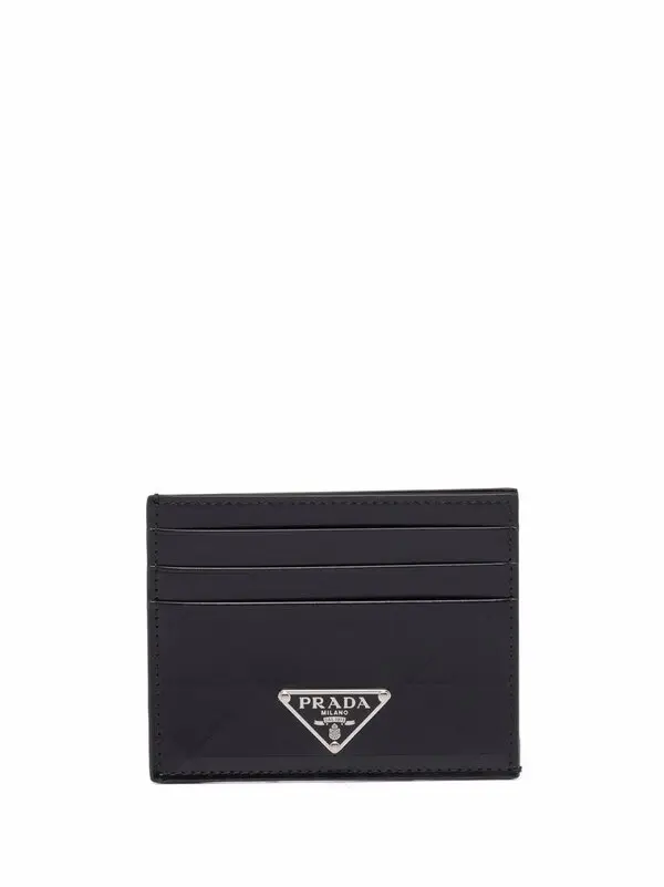 Prada Logo Plaque Leather Cardholder - Black