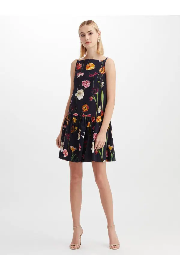 Oscar De La Renta Floral Sky Drop Waist Dress - Black / Navy | Editorialist