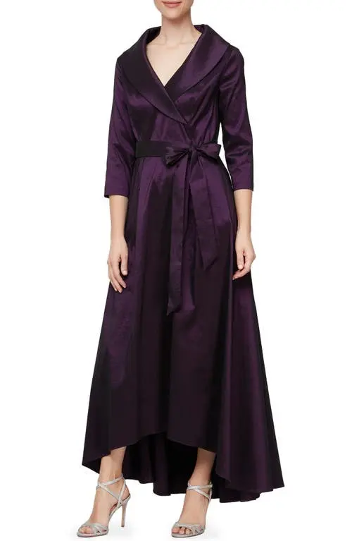 Alex Evenings Portrait Collar Faux Wrap Gown - Plum