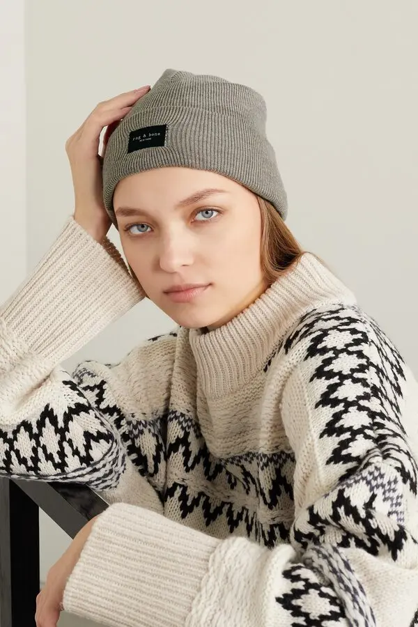Rag & Bone Beanie Ribbed Wool Blend Skater Army Green Addison Logo Winter Hat Rag bone addison beanie - Gem main image 3