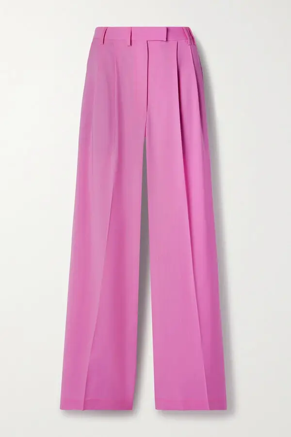 Christopher John Rogers Pleated Wool Wide-leg Pants - Pink