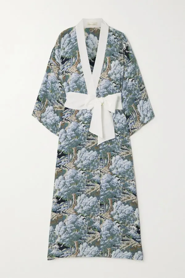 Olivia Von Halle Queenie Belted Printed Silk-satin Robe