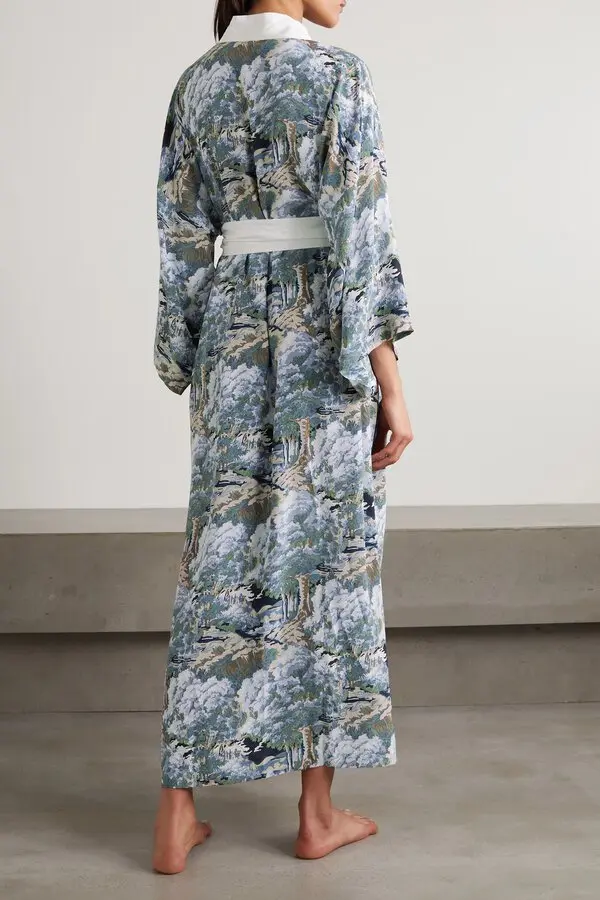 Olivia Von Halle Queenie Belted Printed Silk-satin Robe