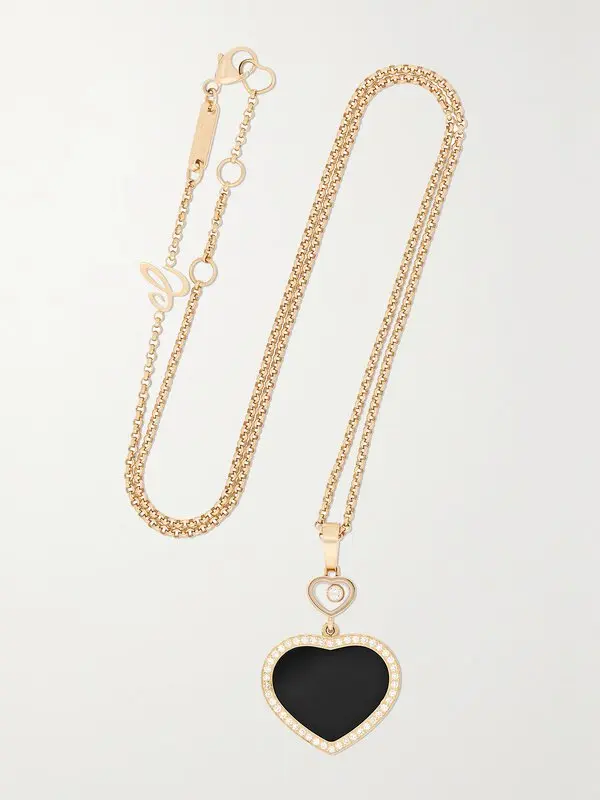 Chopard Happy Hearts 18-karat Rose Onyx, And Diamond Necklace - Gold