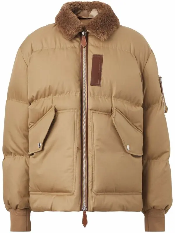 Burberry Shearling-Collar Down Puffer Jacket - Brown | Editorialist 