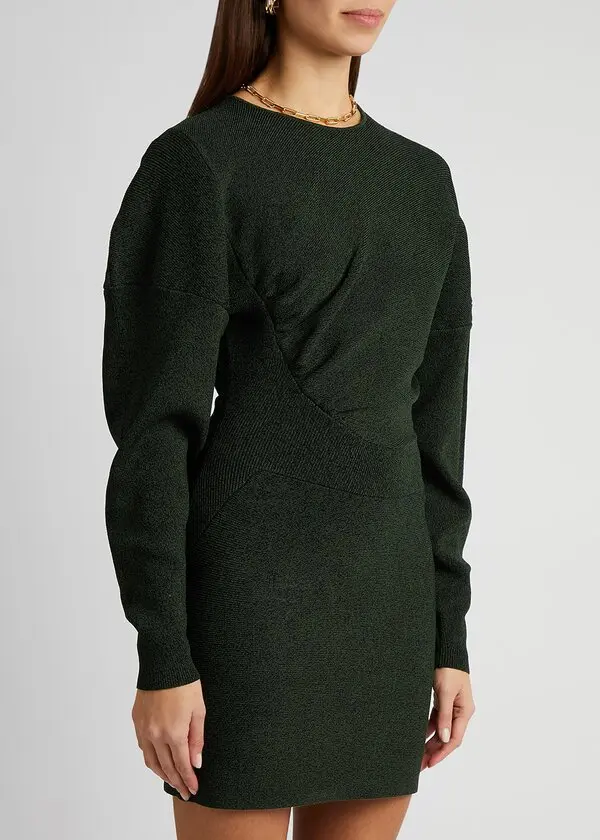 Ganni MLange Stretch-Knit Mini Dress In Dark Green - 65% Off | Editorialist