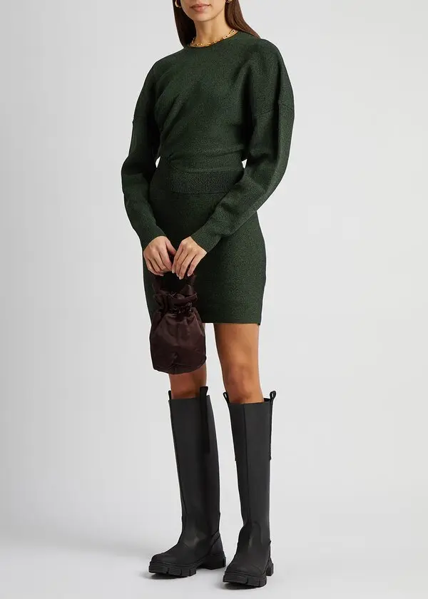Ganni MLange Stretch-Knit Mini Dress In Dark Green - 65% Off | Editorialist