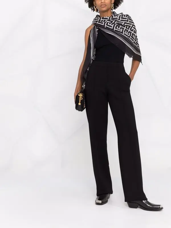FERRAGAMO High-waisted Wool Blend Trousers - Black