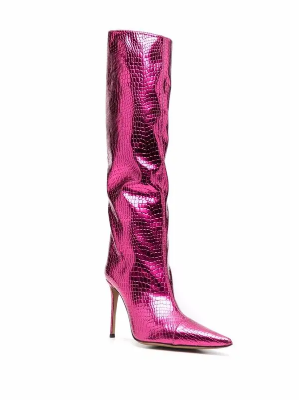 Alexandre Vauthier Crocodile Effect Pointed Toe Boots
