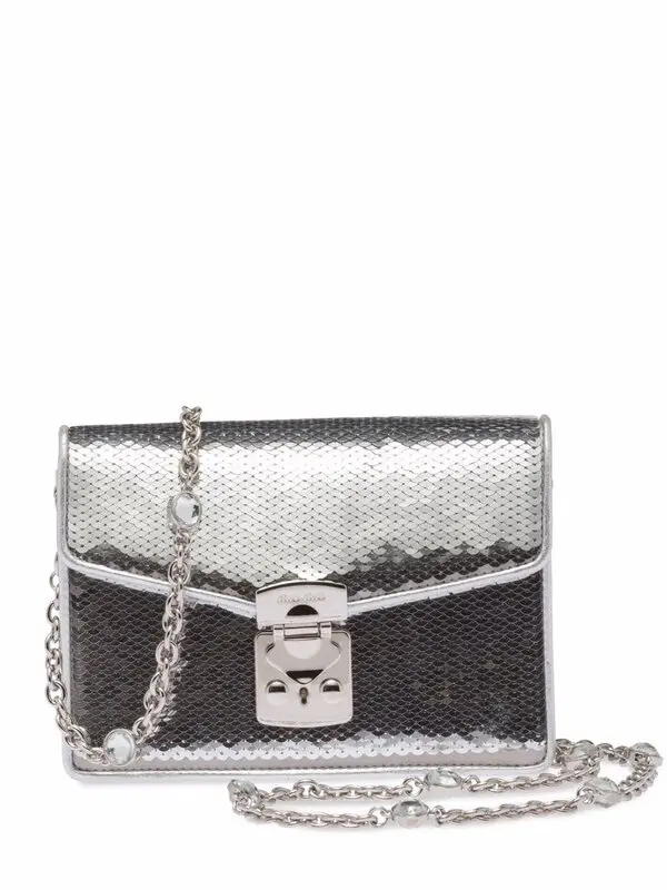 Miu Miu Sequin-embellished Leather Bag - Silver