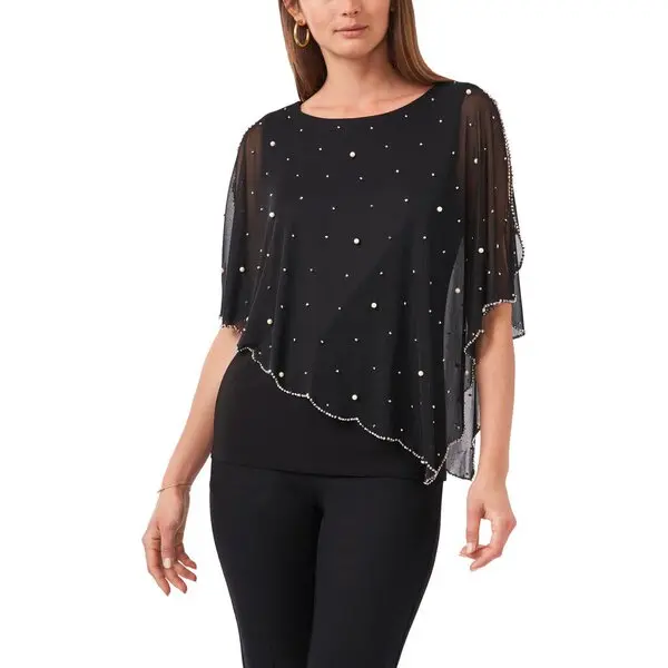 Chaus Beaded Overlay Jersey Top - Rich Black
