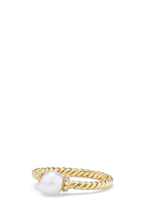 David Yurman Solari Station Ring With Pearl And Diamonds - Yellow Gold/diamond/pearl