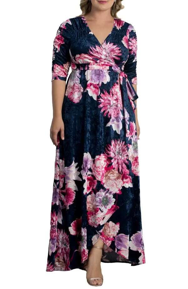 KIYONNA Cara Crushed Velvet Wrap Gown
