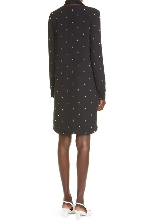 St. John Rhinestone Embellished Scarf Neck Silk Dress