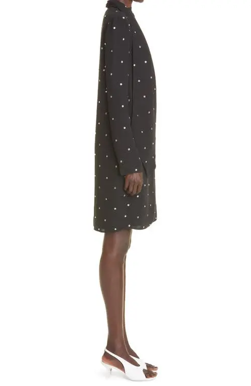 St. John Rhinestone Embellished Scarf Neck Silk Dress