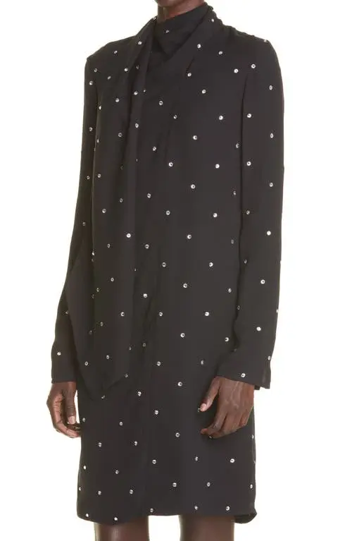 St. John Rhinestone Embellished Scarf Neck Silk Dress