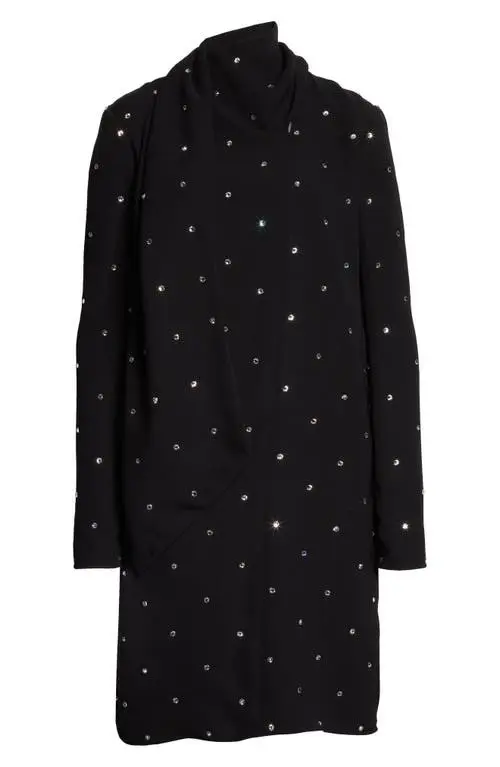 St. John Rhinestone Embellished Scarf Neck Silk Dress