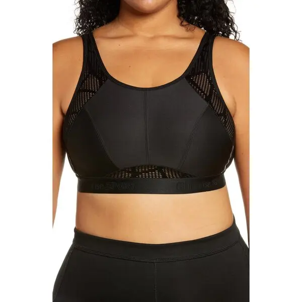 GLAMORISE No-sweat Full Figure Mesh Sports Bra - Black