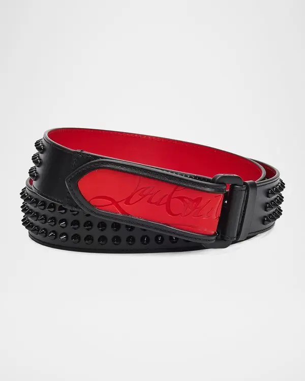 CHRISTIAN LOUBOUTIN Loubi Spiked Leather Belt - Red/black