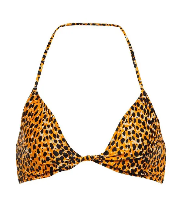 GANNI Leopard Print Halterneck Bikini Top - Neutrals