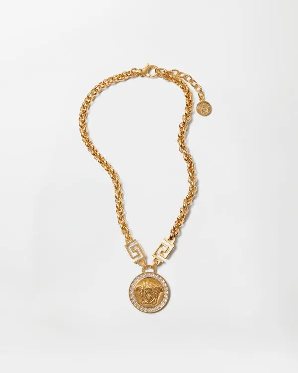 Versace La Medusa Crystal Embellished Necklace - Gold