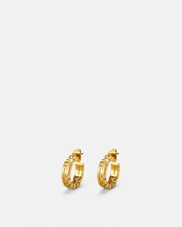 Versace Greca Pattern Hoop Earrings - Light Gold