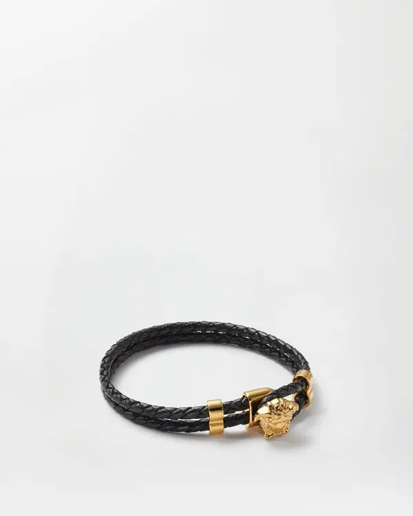 Versace La Medusa Braided Leather Bracelet - Black+gold