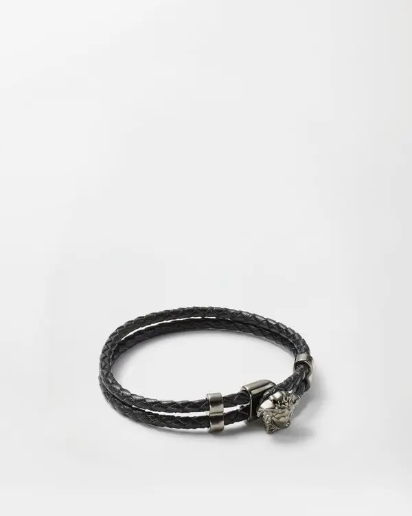 Versace La Medusa Braided Leather Bracelet - Black