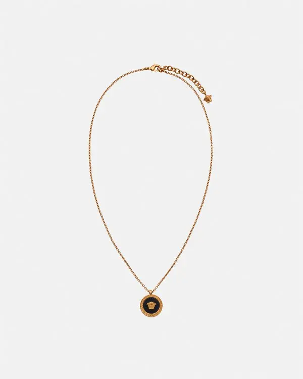 Versace Medusa Enamel Pendant Necklace - Black+gold