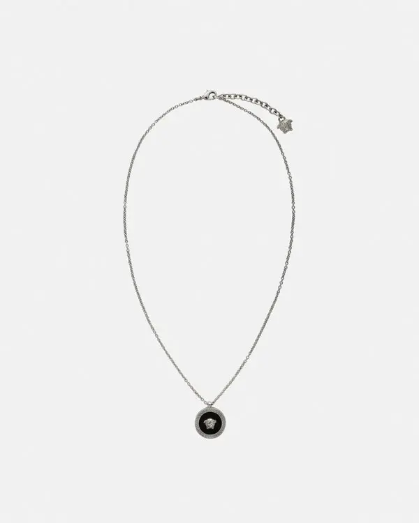 Versace Medusa Enamel Pendant Necklace - Silver