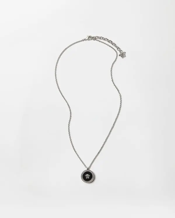 Versace Medusa Enamel Pendant Necklace - Silver