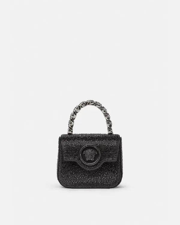 Versace La Medusa Embellished Satin Mini Bag - Black