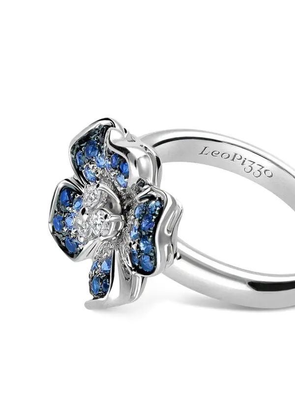 LEO PIZZO 18kt White Gold Diamond And Sapphire Ring - Silver