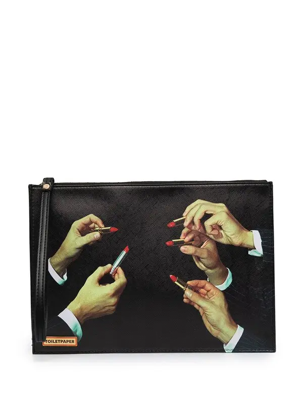 SELETTI Lipstick Graphic Clutch - Black