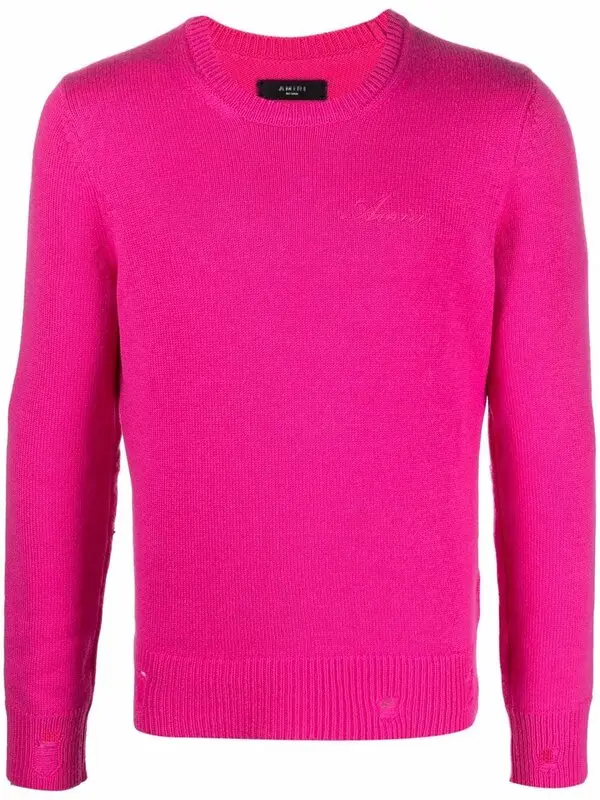 Amiri Distressed-effect Cashmere Jumper - Pink