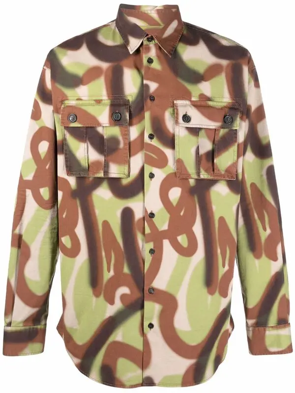 Dsquared2 Abstract-print Flap-pocket Shirt - Green