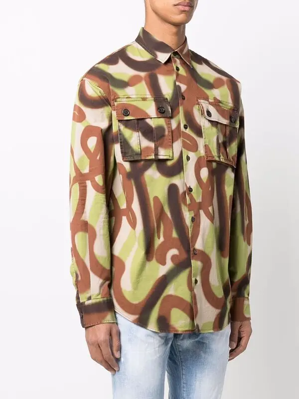 Dsquared2 Abstract-print Flap-pocket Shirt