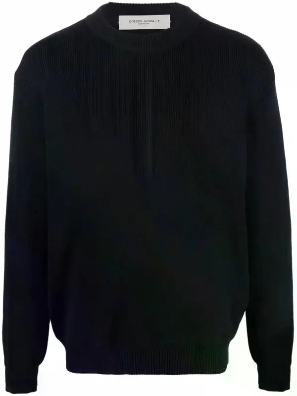 GOLDEN GOOSE Ribbed-knit Round-neck Sweater - Blue