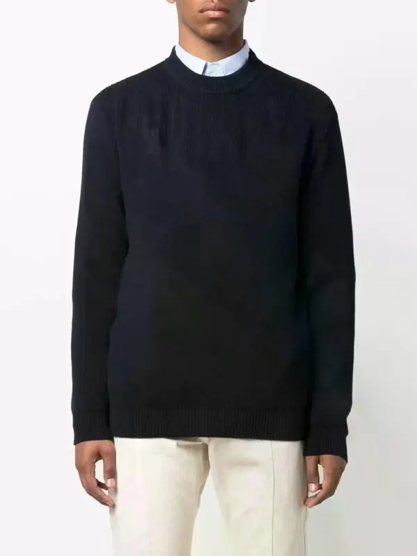 GOLDEN GOOSE Ribbed-knit Round-neck Sweater - Blue
