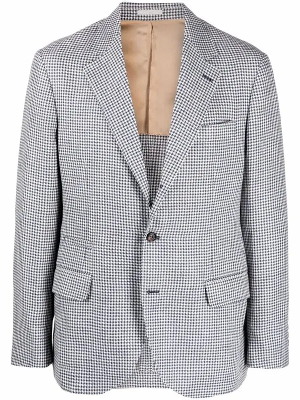 Brunello Cucinelli Houndstooth Single-breasted Blazer - Blue