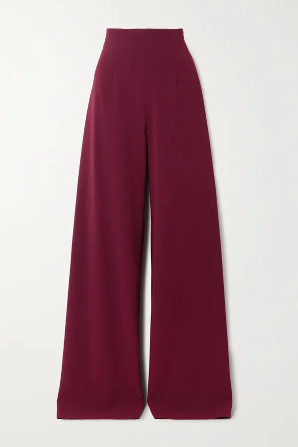 SERGIO HUDSON Burgundy Wool-crepe Wide-leg Pants