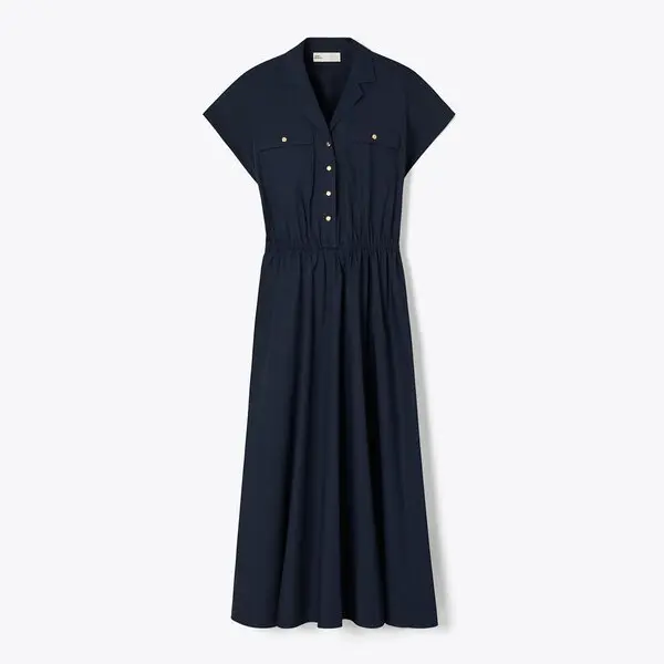Tory Burch Cotton Poplin Shirtdress - Medium Navy