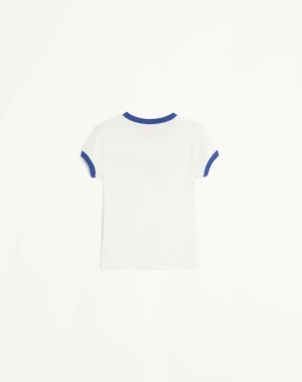 Valentino Garavani Cotton Jersey T-shirt With Chez Print - Ivory/electric Blue