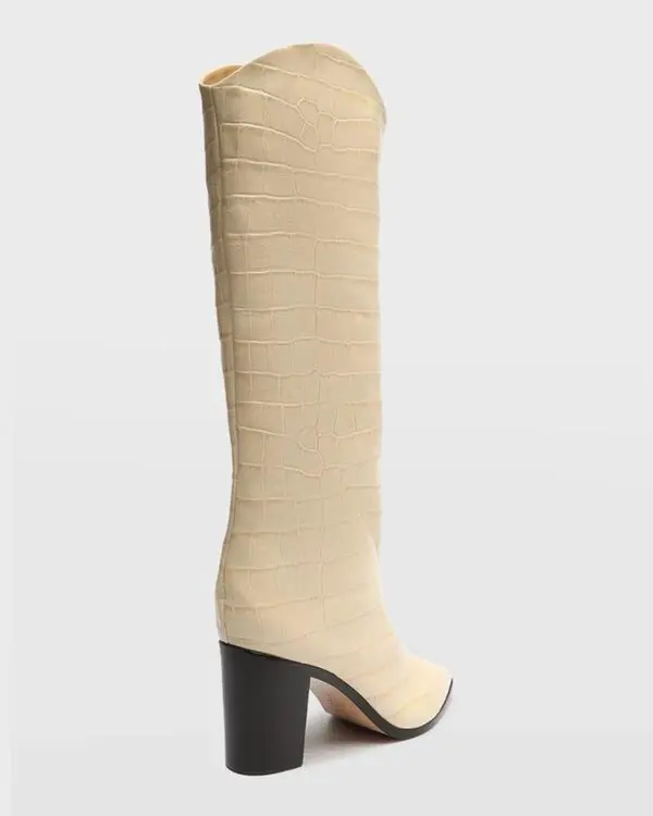 Schutz Analeah Croc-embossed Knee-high Boots - Egg Shell