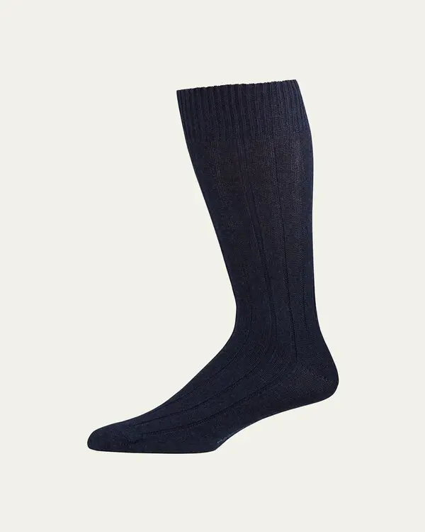 Marcoliani Ribbed Cashmere Dress Socks - Navy